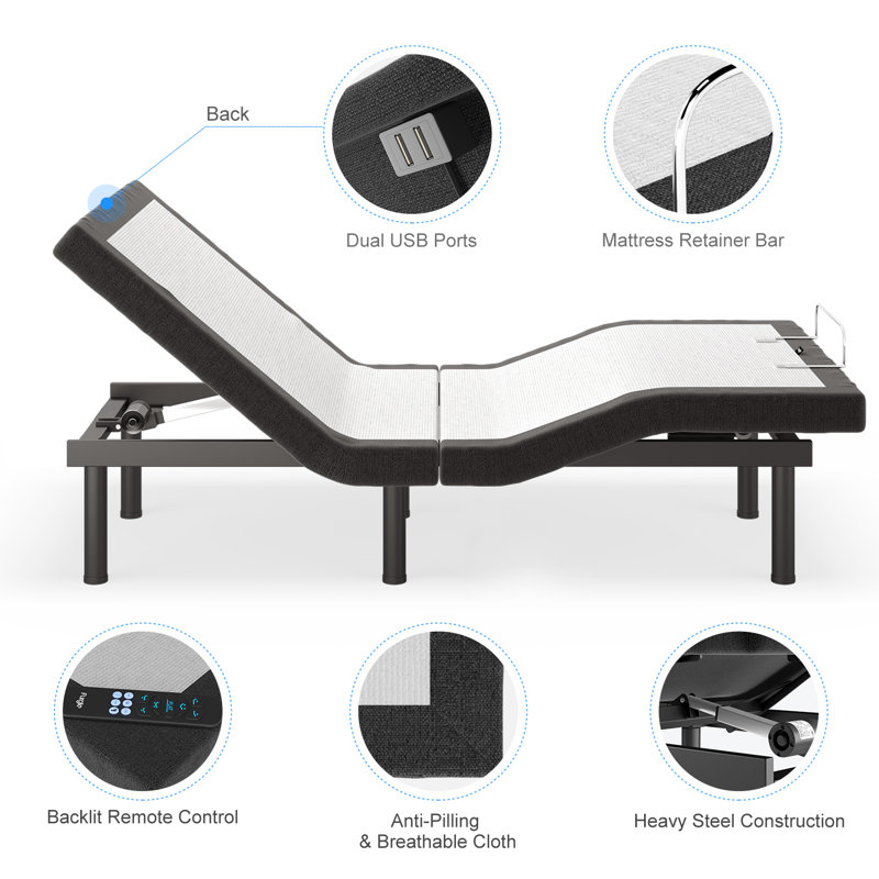 Alwyn Home Borg Queen Massaging Zero Gravity Adjustable Bed with ...